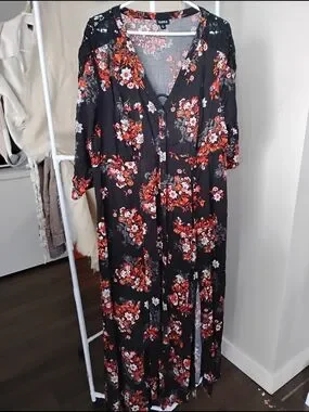 torrid | Dresses | Torrid Womens V Neck Button Fron Orange Floral Maxi ...